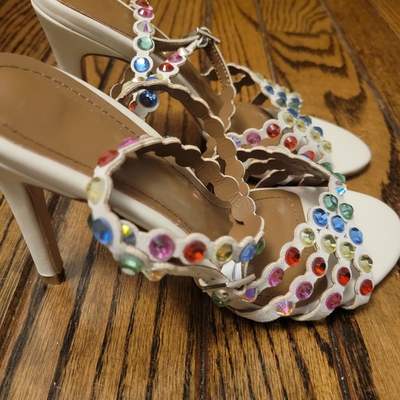 FSJ | Shoes | Handmade Italian Leather Rainbow Crystal Embedded Heels ...